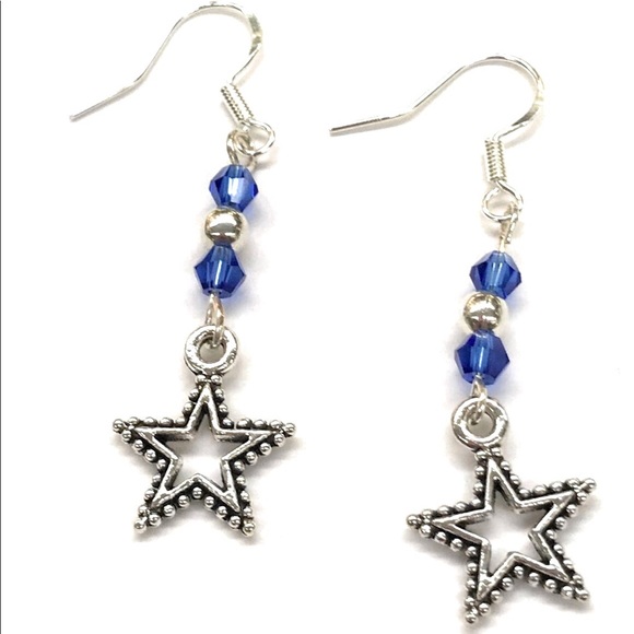 Jewelry | Dallas Cowboy Star Charm Dangle Blue Bead Earrings | Poshmark
